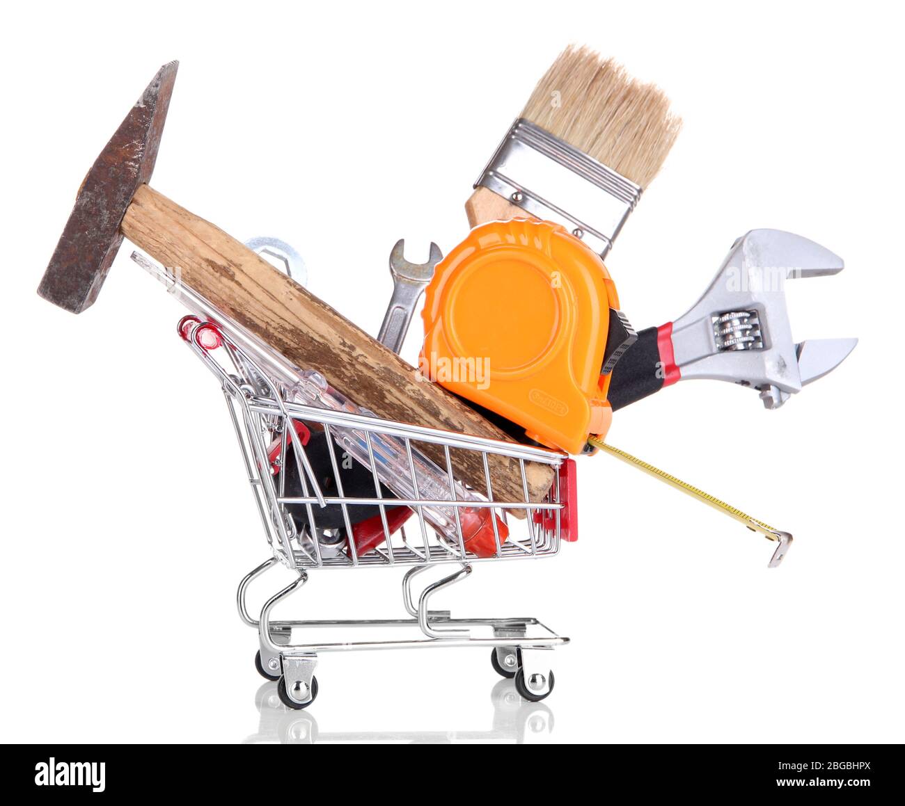 Construction tools in shopping cart isolated on white Stock Photo - Alamy