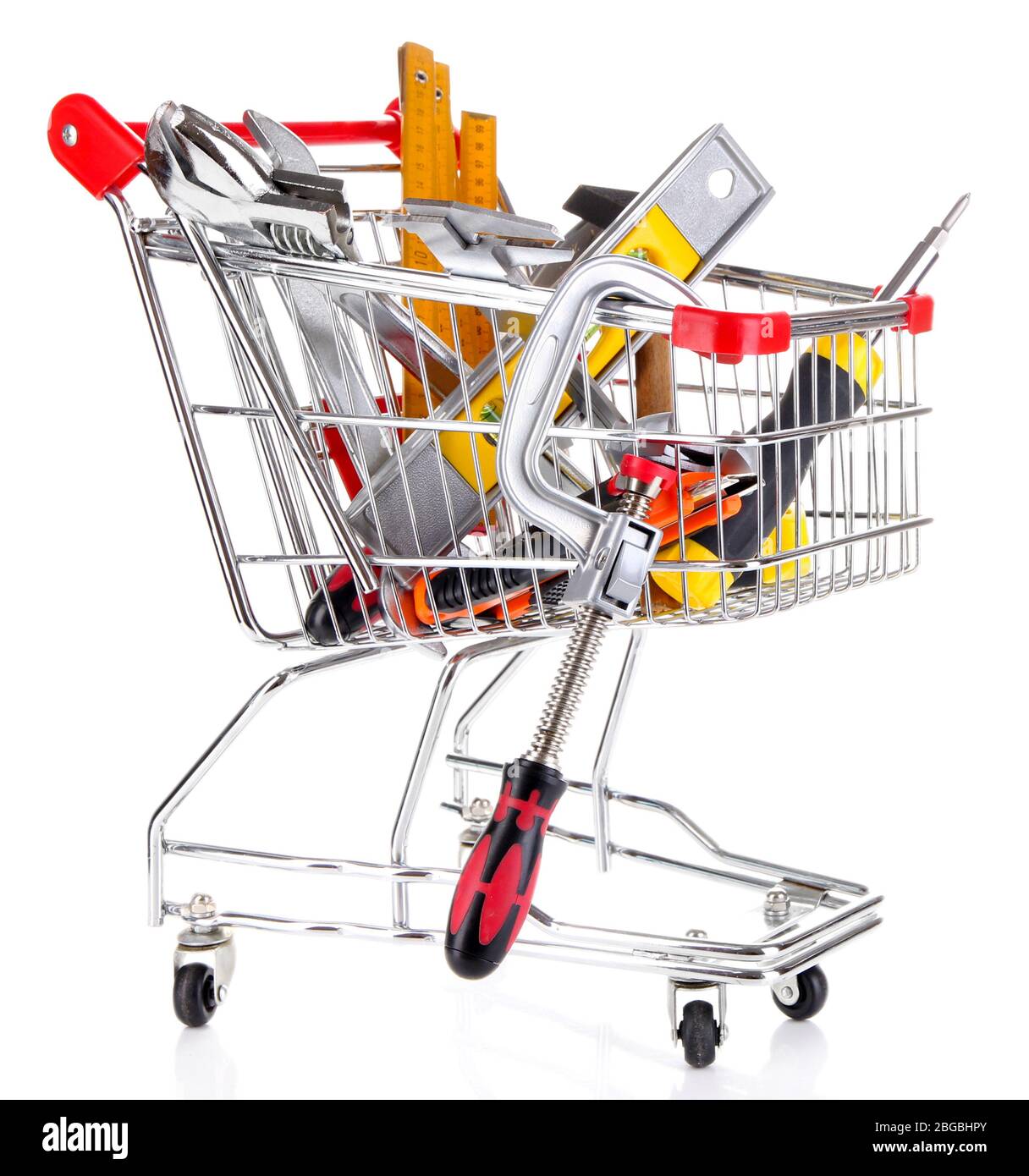 Construction tools in shopping cart isolated on white Stock Photo - Alamy