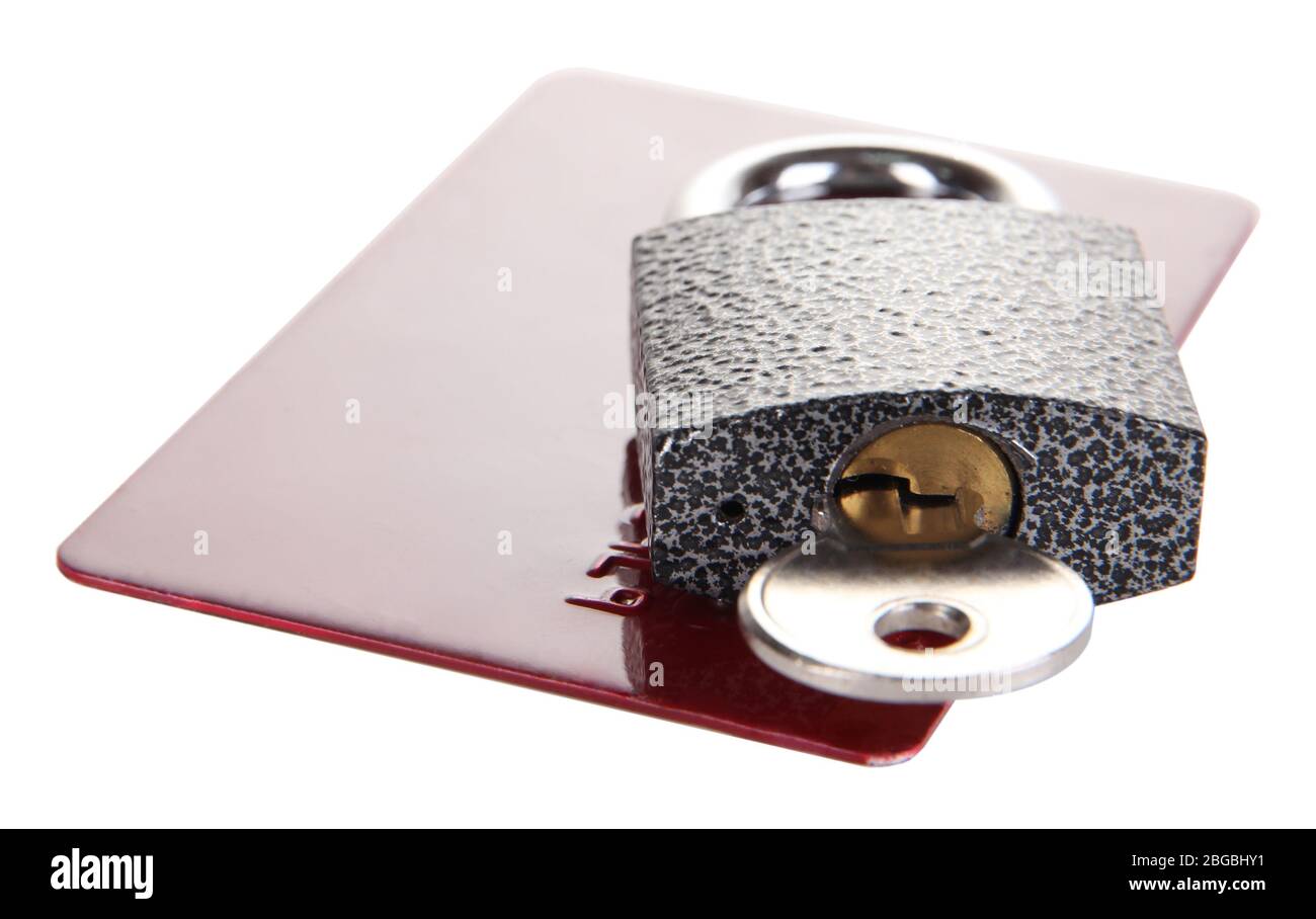 Credit card and lock isolated on white Stock Photo - Alamy