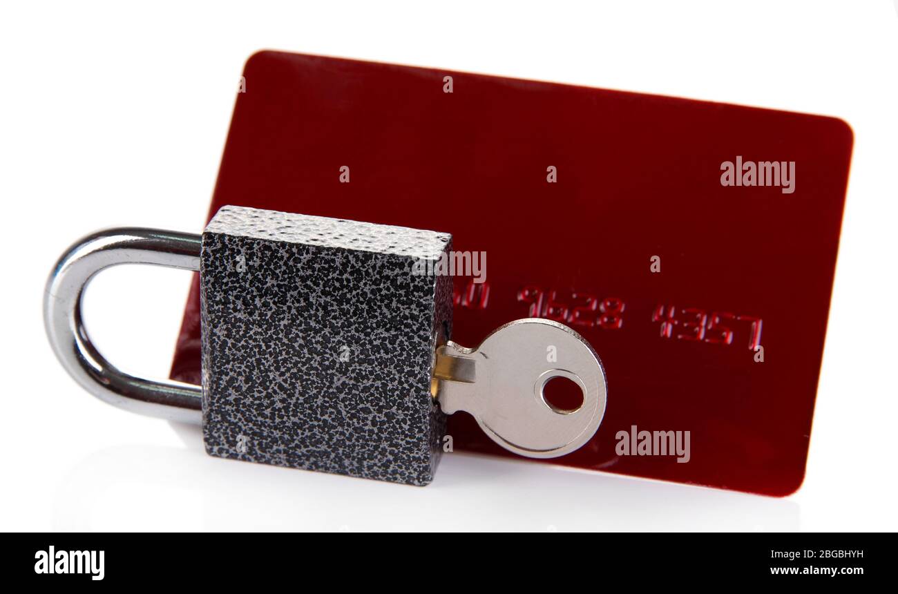 Credit card and lock isolated on white Stock Photo - Alamy
