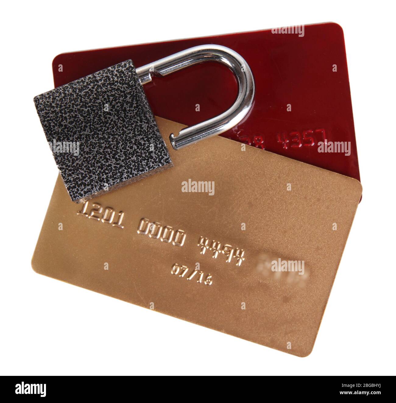 Credit cards and lock isolated on white Stock Photo - Alamy