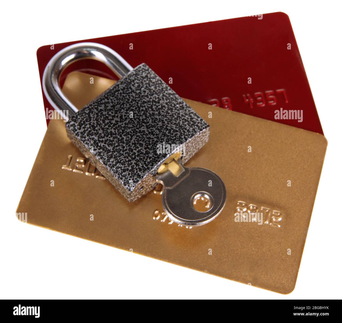 Credit cards and lock isolated on white Stock Photo - Alamy