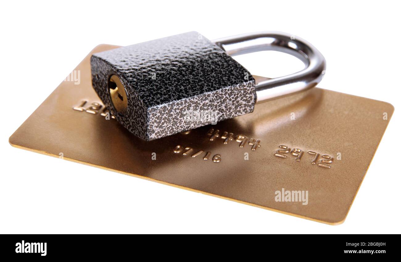 Credit card and lock isolated on white Stock Photo - Alamy