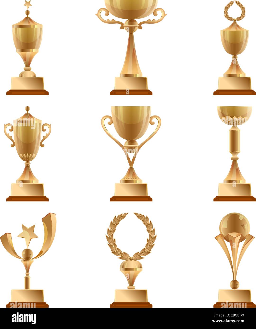 Golden trophy collections, sports award. Vector set isolate Stock ...
