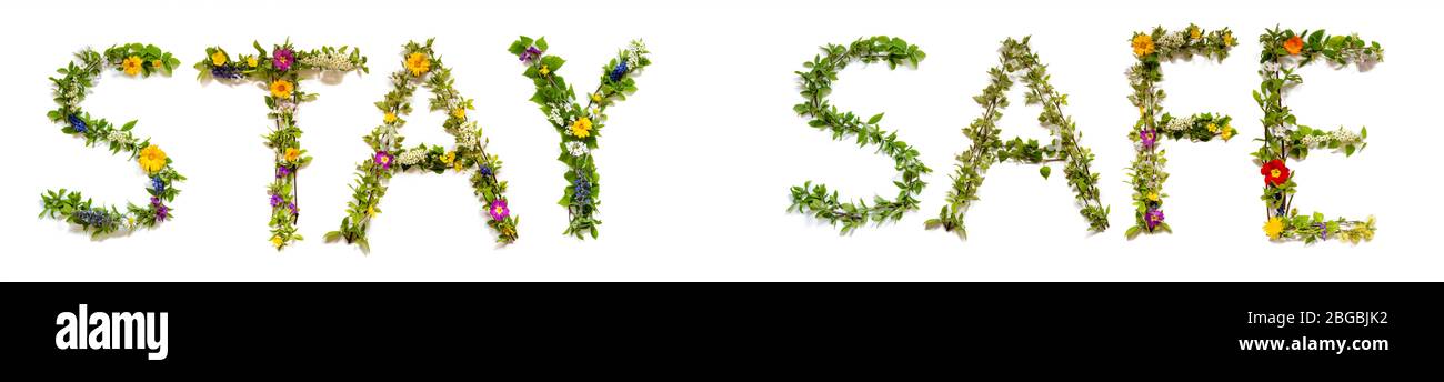 Flower And Blossom Letter Building Word Stay Safe Stock Photo - Alamy