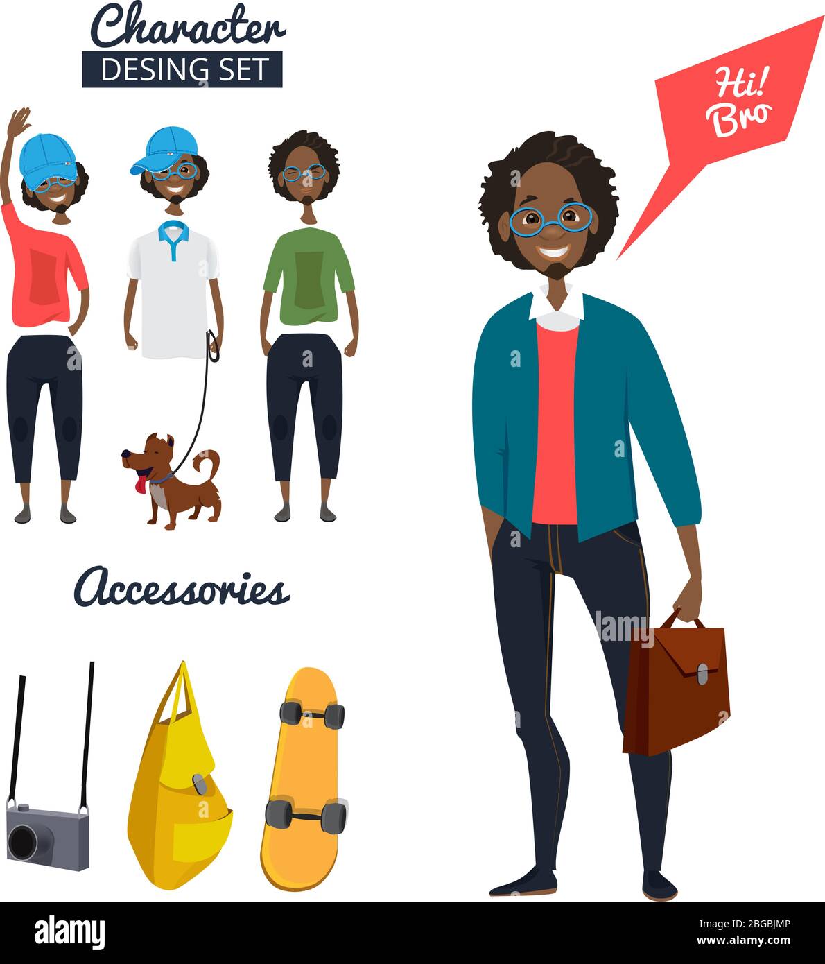 Cartoon character of male hipster in casual style clothes. Different ...