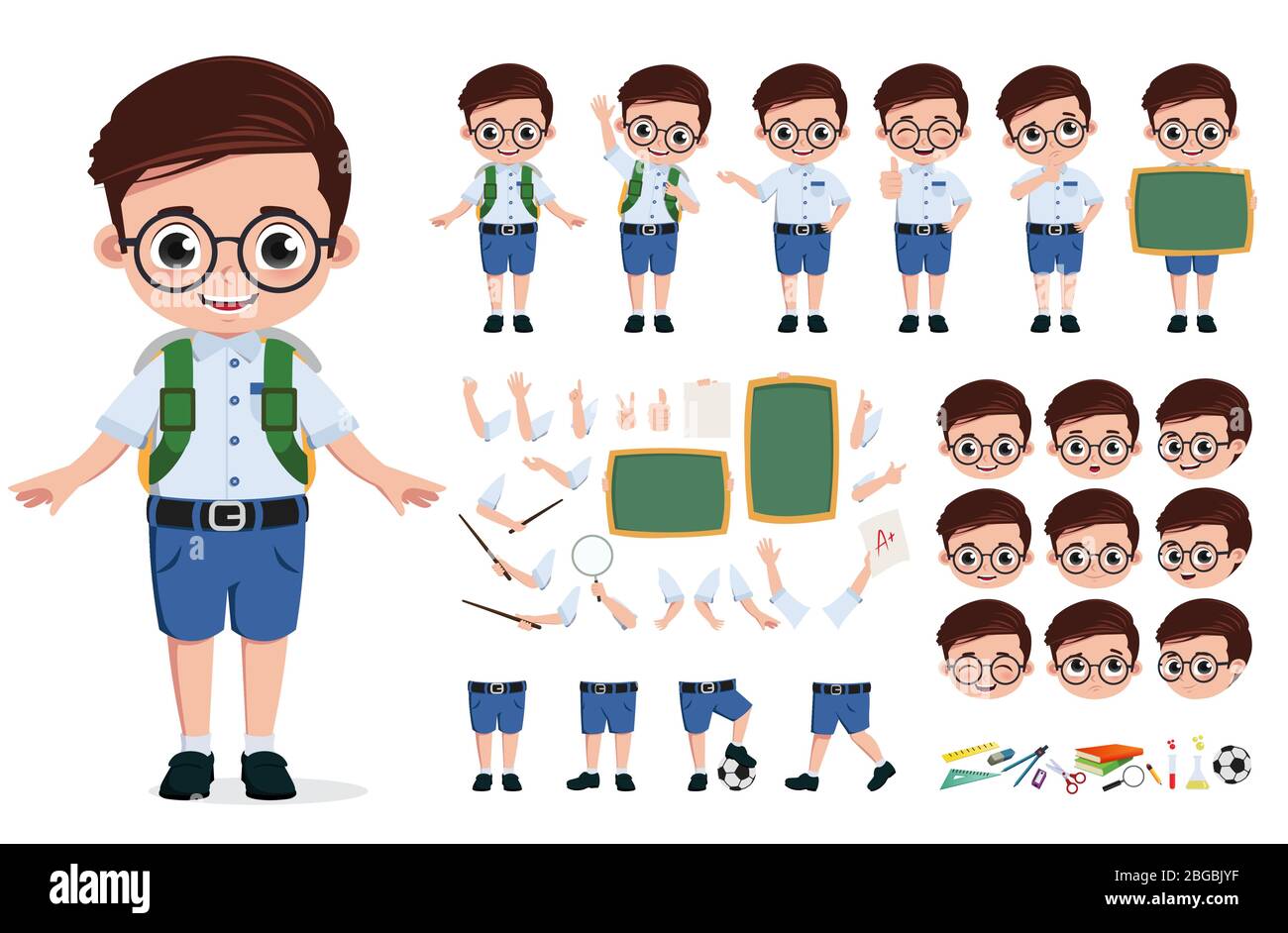 School boy character creation, vector set. Back to school editable ...