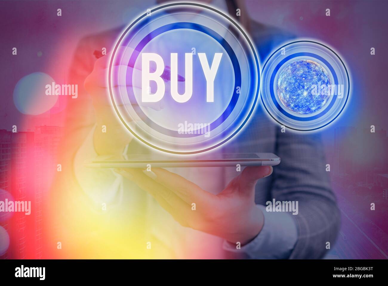 Text sign showing Buy. Business photo showcasing to get something by ...