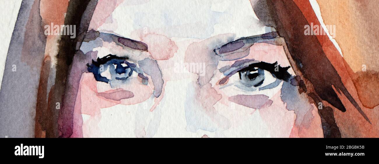 watercolor painting, female portrait, handmade Stock Photo - Alamy