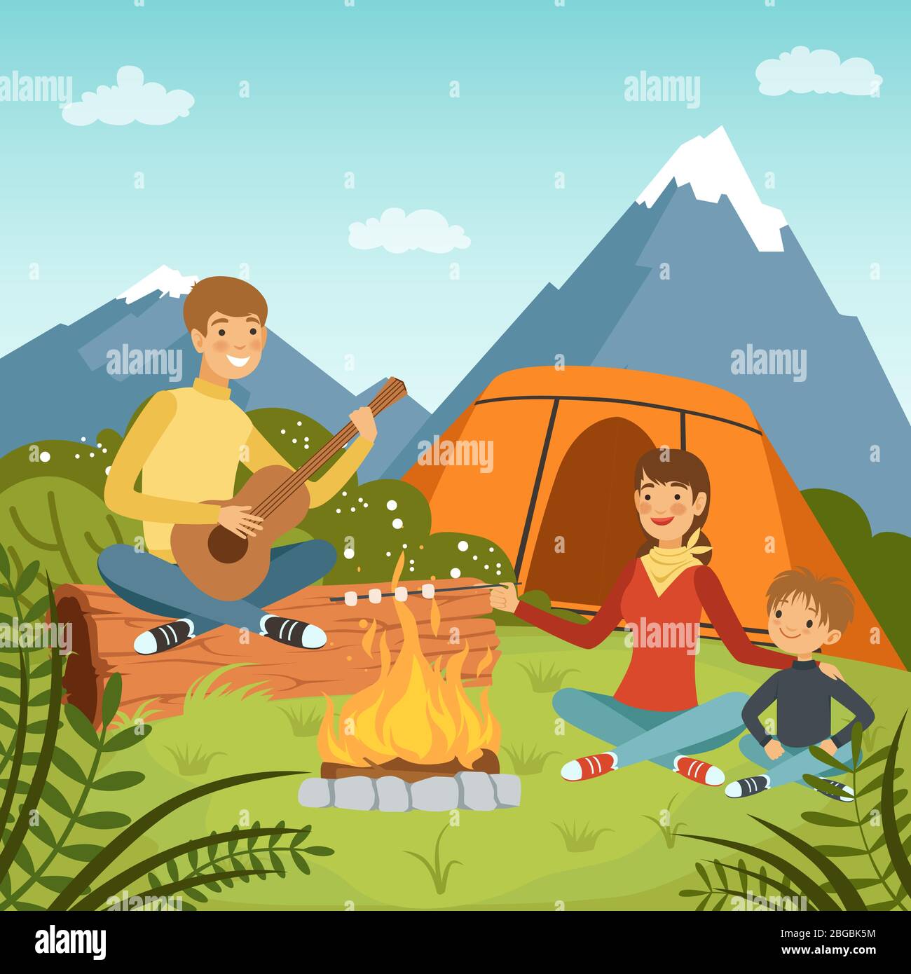 Family Campfire Cartoon