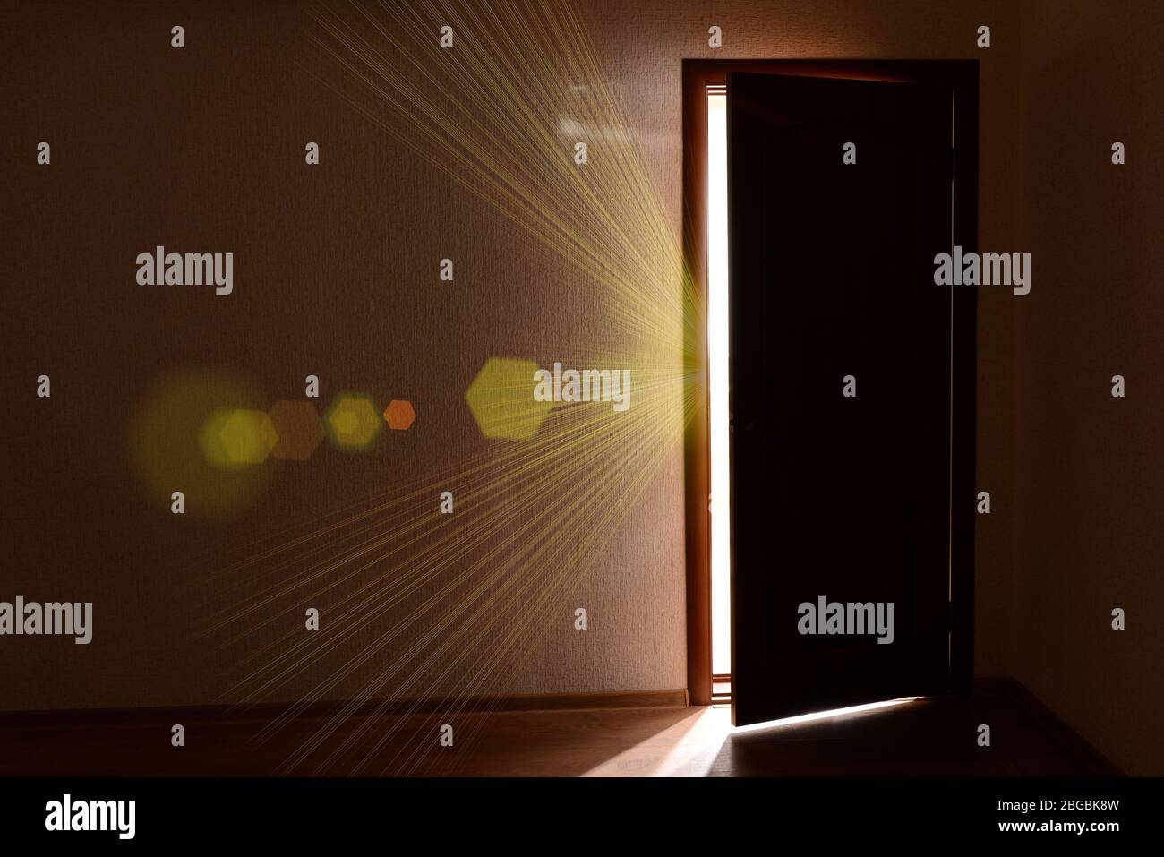 Open door with bright light outside Stock Photo - Alamy