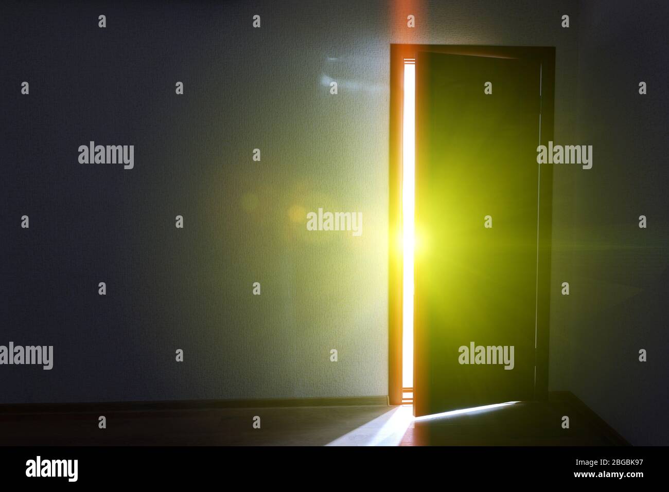 Open door with bright light outside Stock Photo - Alamy