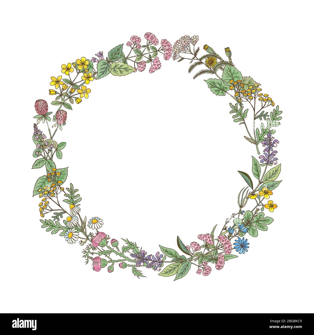 Flowers and herbs wreath Cut Out Stock Images & Pictures - Alamy