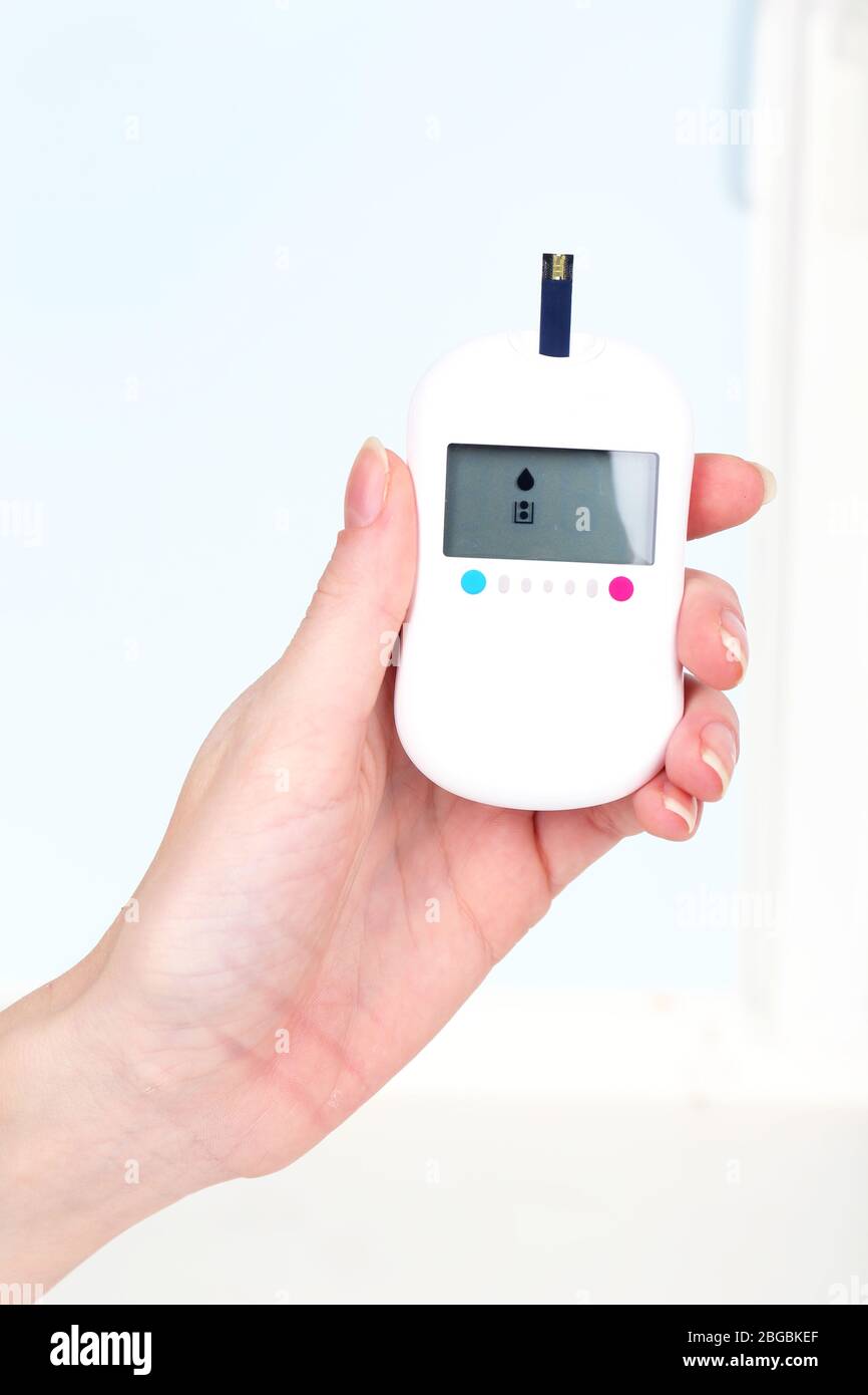 Measuring glucose level blood close-up Stock Photo - Alamy