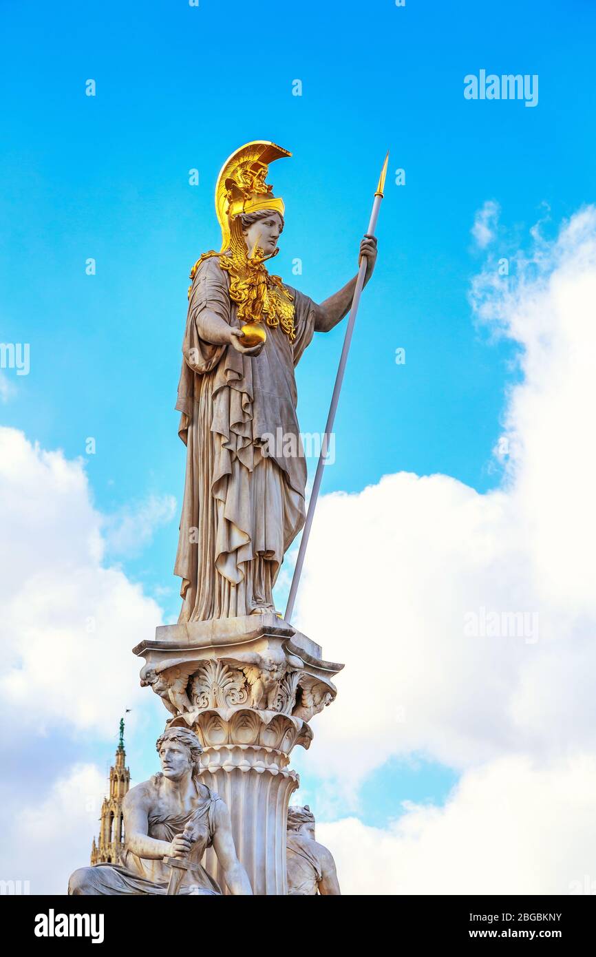 Statue of Pallas Athena in golden helmet, Vienna, Austria Stock Photo ...