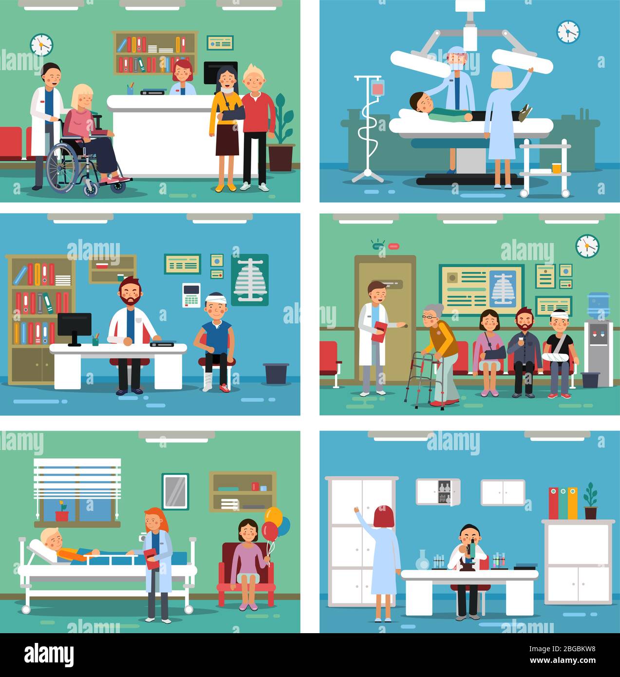 Medical personnel at work. Nurse doctor and patients in hospital ...