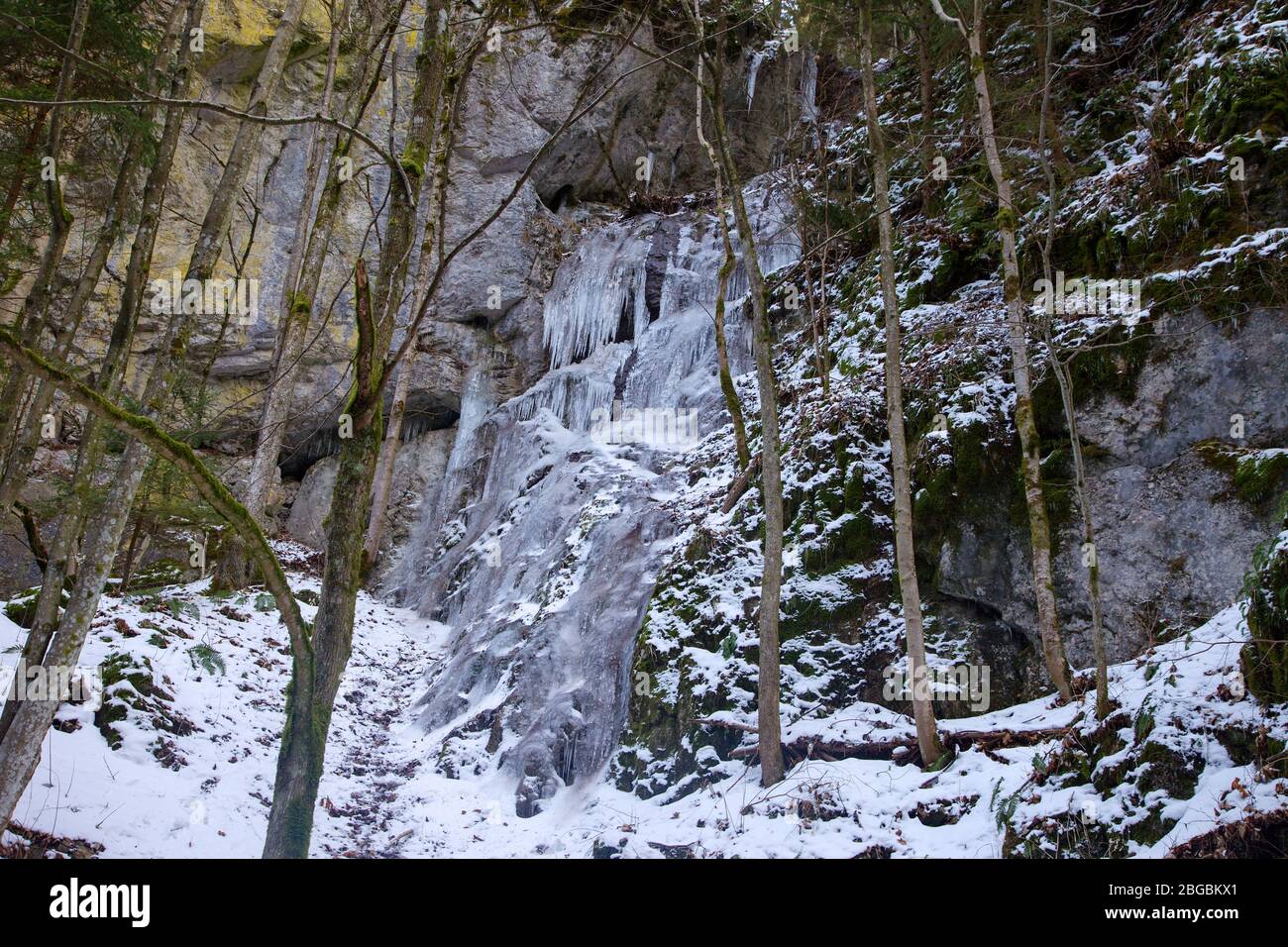 Frozen waterfall in the rock ravine, Slovakia Stock Photo - Alamy