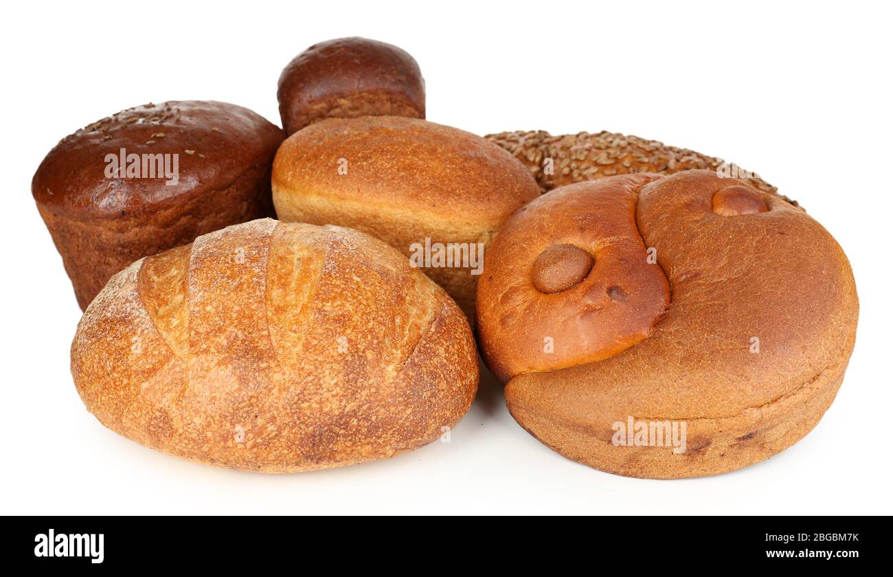 Different types of bread isolated on white Stock Photo - Alamy