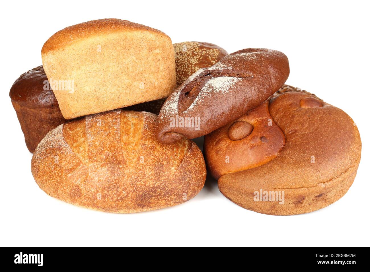 Different types of bread isolated on white Stock Photo - Alamy