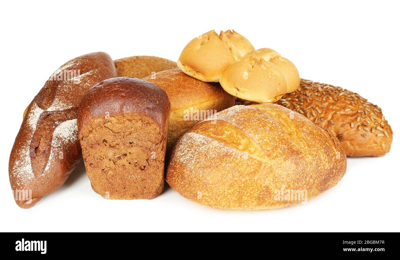 Different types of bread isolated on white Stock Photo - Alamy