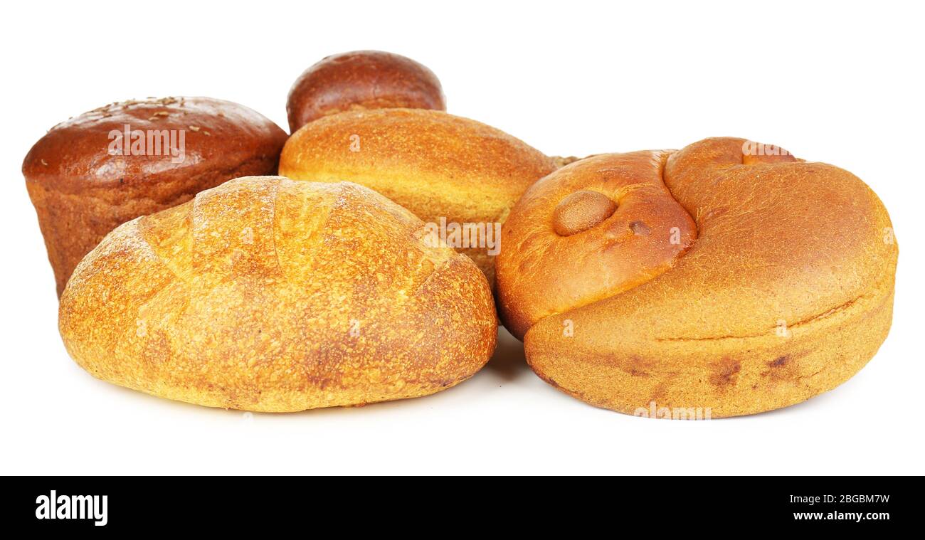 Different types of bread isolated on white Stock Photo - Alamy
