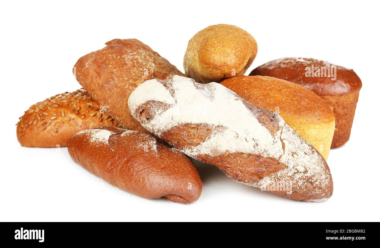 Different types of bread isolated on white Stock Photo - Alamy