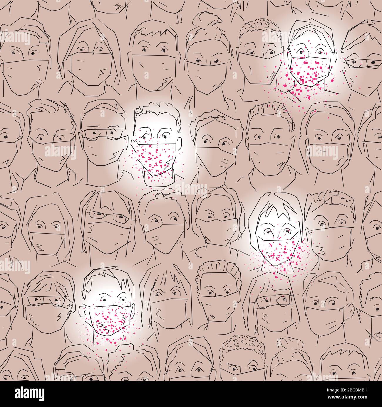 Drawing of people with mask, Coronavirus (covid-19), vector ...