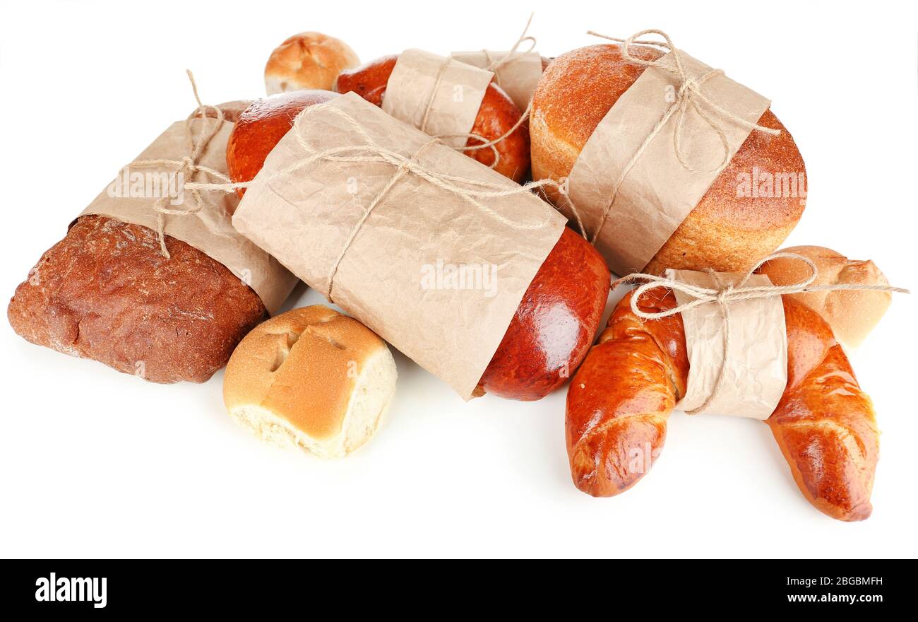 Different types of bread isolated on white Stock Photo - Alamy