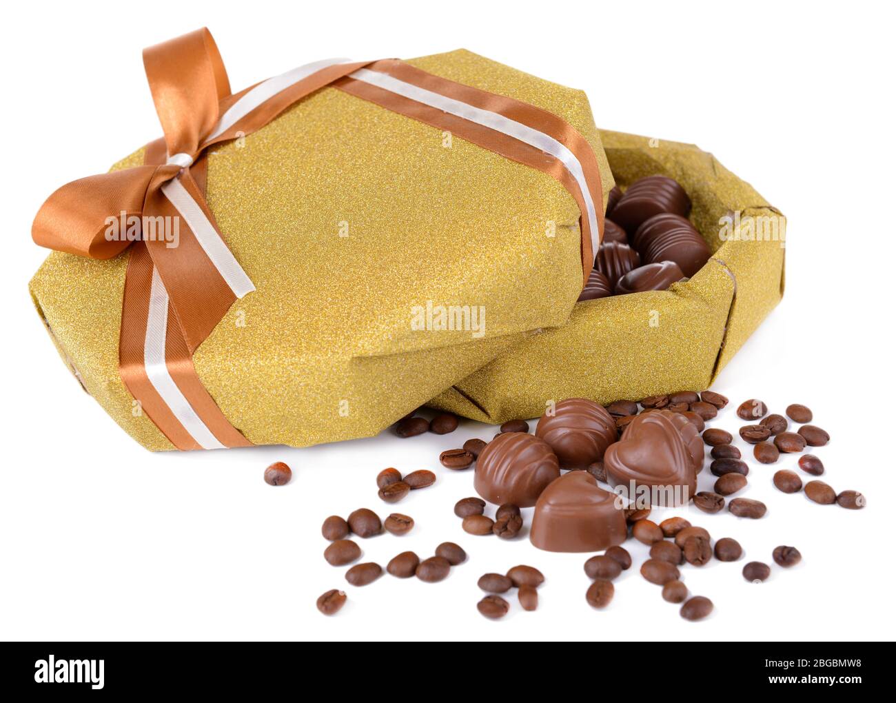 Delicious chocolates in box isolated on white Stock Photo - Alamy