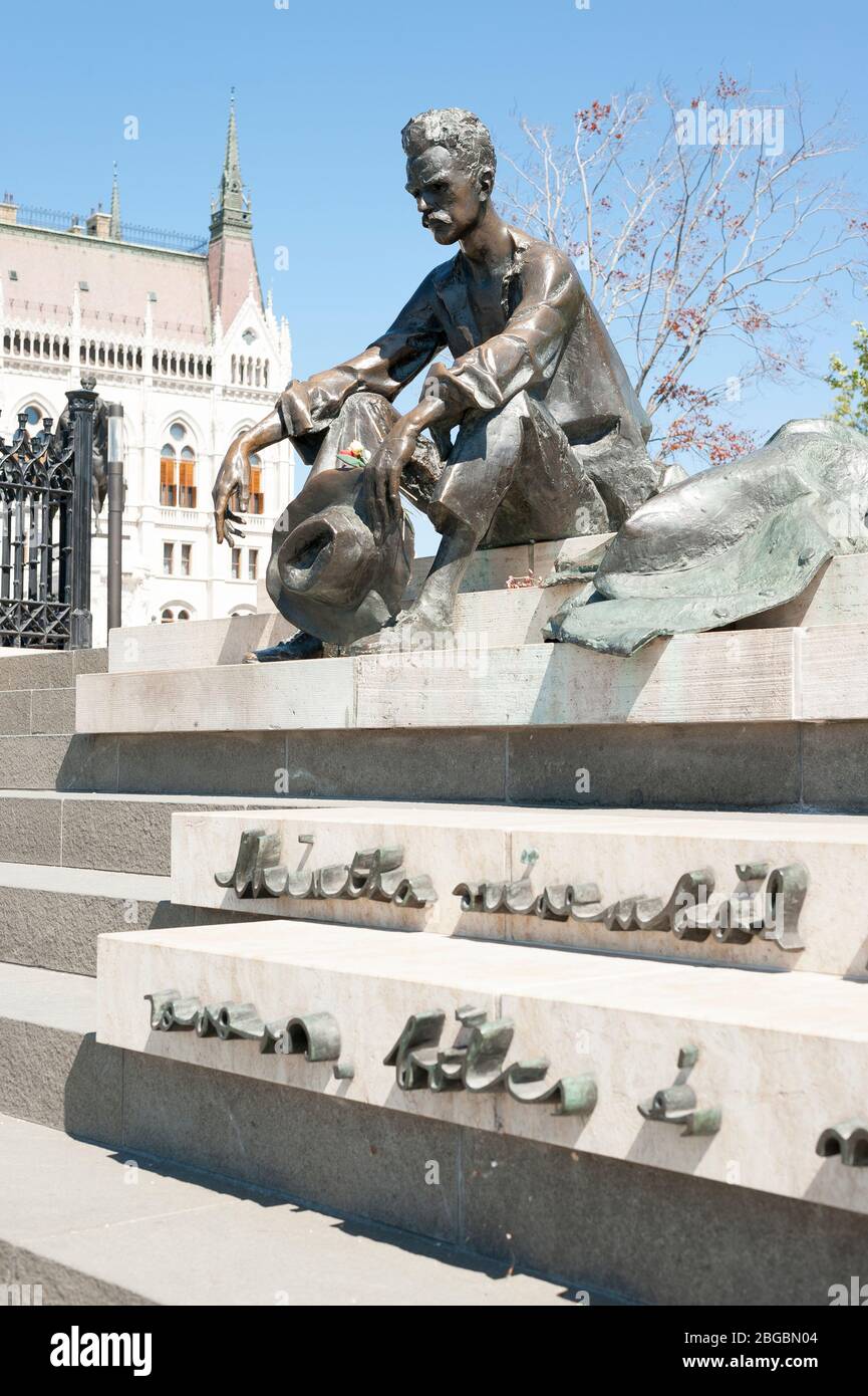 Budapest, Hungary. April 20 2020. The statue of Attila Jozsef - famous ...