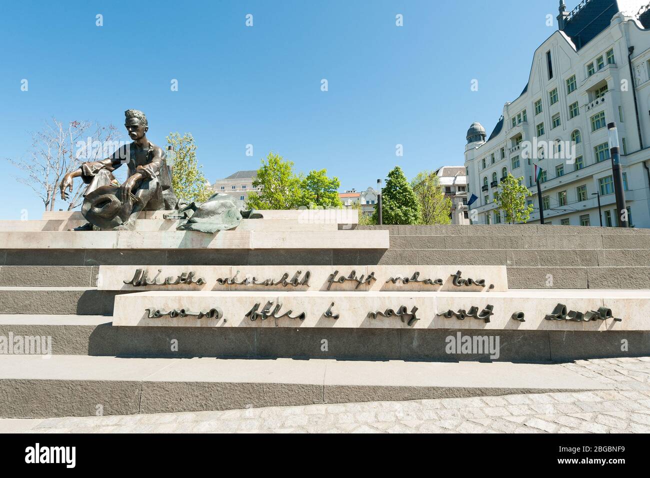 Budapest, Hungary. April 20 2020. The statue of Attila Jozsef - famous ...