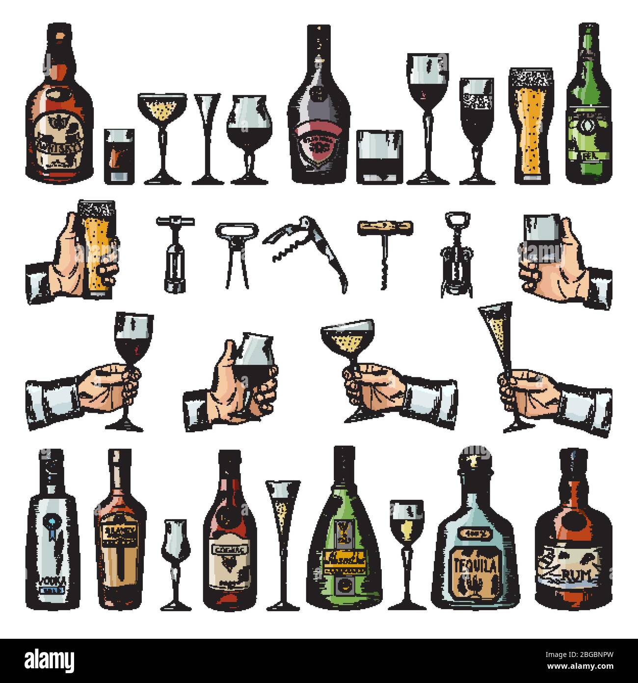Set of alcoholic symbols different drinking glasses hi-res stock ...