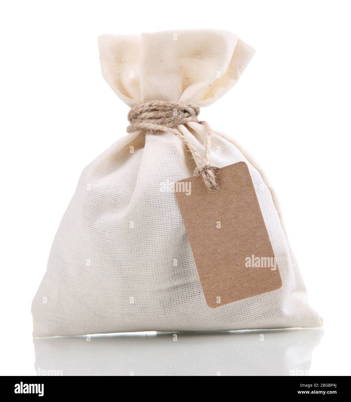 Sack with blank label, isolated on white Stock Photo - Alamy
