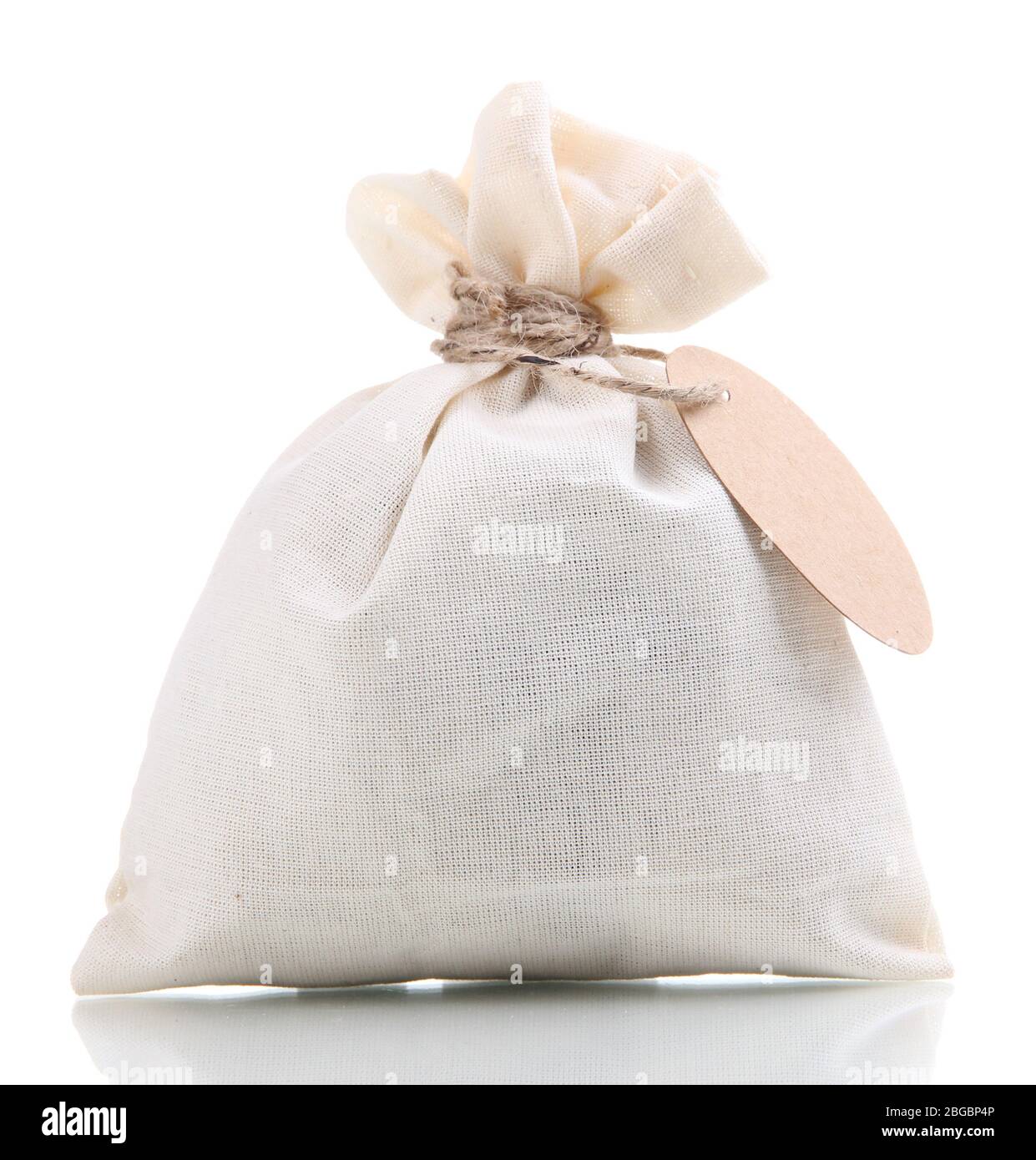 Sack with blank label, isolated on white Stock Photo - Alamy