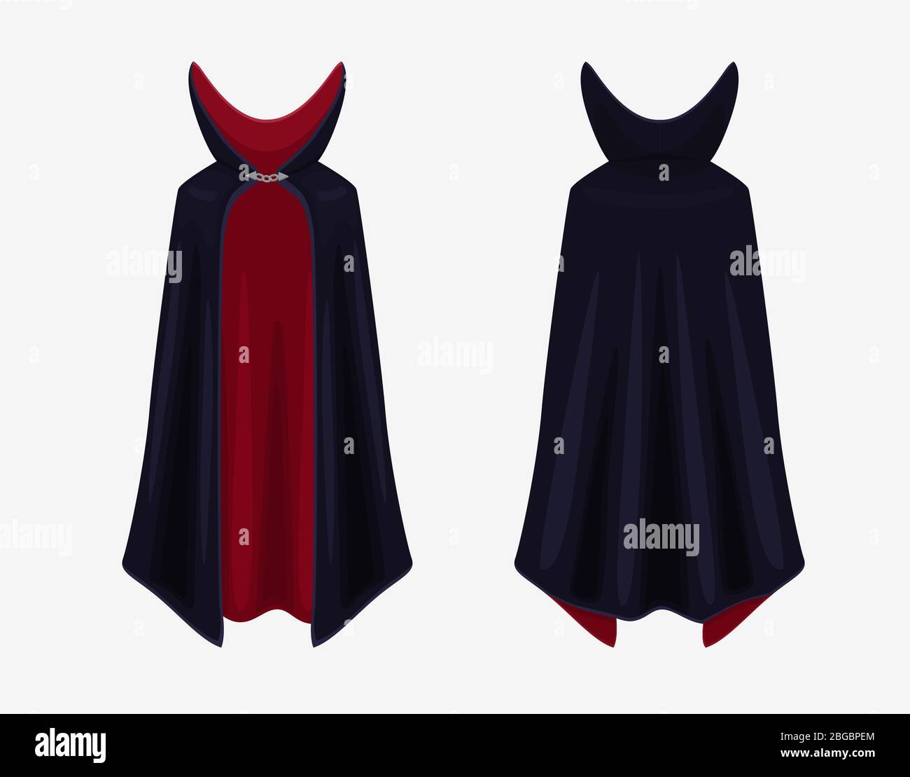 Realistic colorful dracula cape vector graphic illustration. Black and red vampire carnival ...