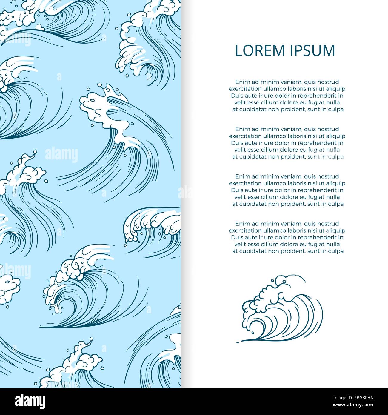 Hand drawn sea storm waves banner and poster design. Vector ...