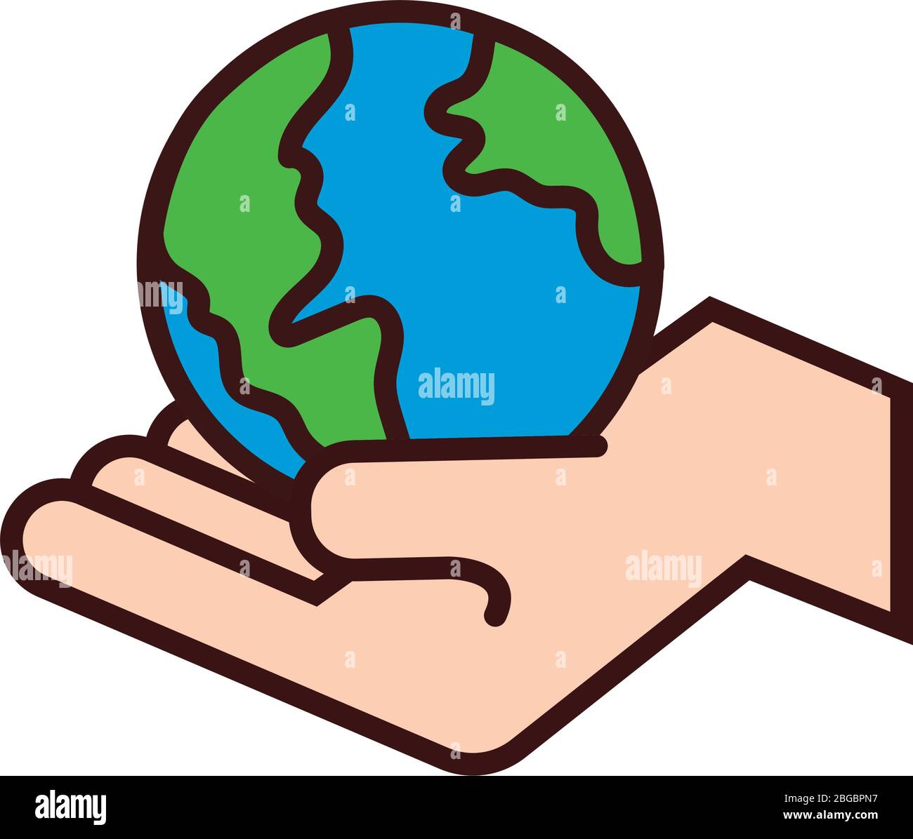 hand lifting world planet earth line and fill style Stock Vector Image ...
