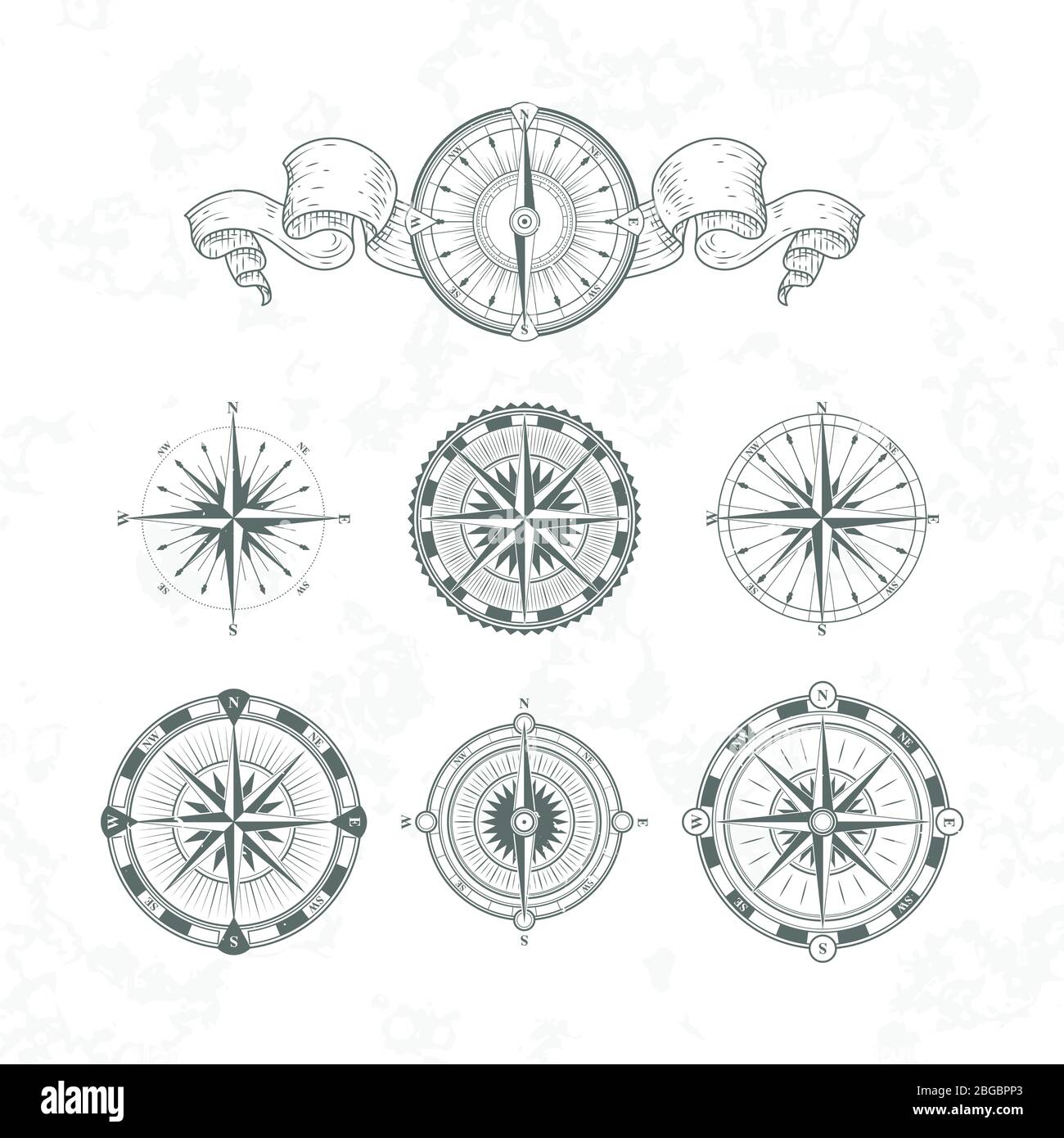 Orientation antique compas in vintage style. Vector monochrome ...