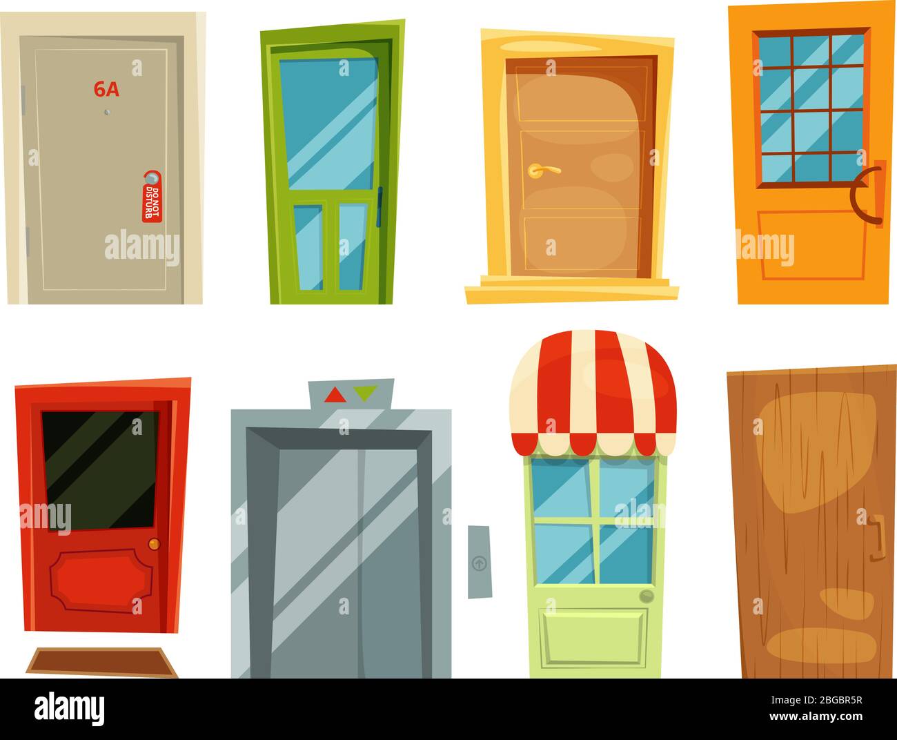 Decorative doorway and different retro doors in cartoon style. Vector ...