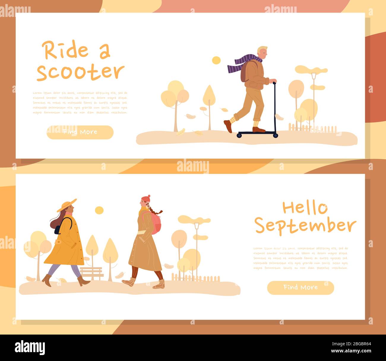 Man woman walk in fall season forest header set Stock Vector Image ...