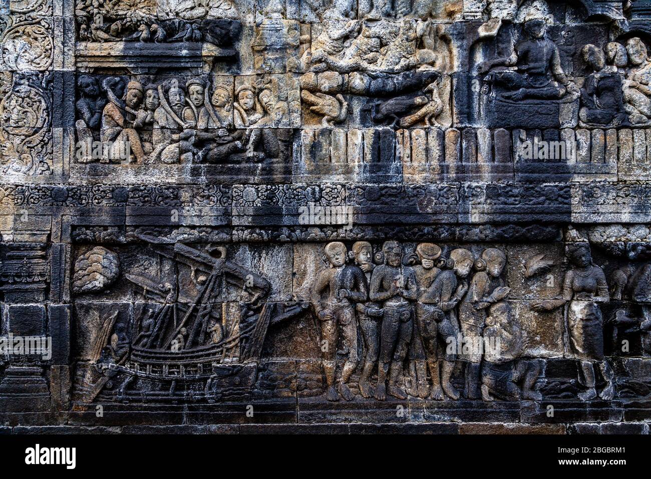 Relief Panels At Borobudur Temple, Yogyakarta, Central Java, Indonesia ...