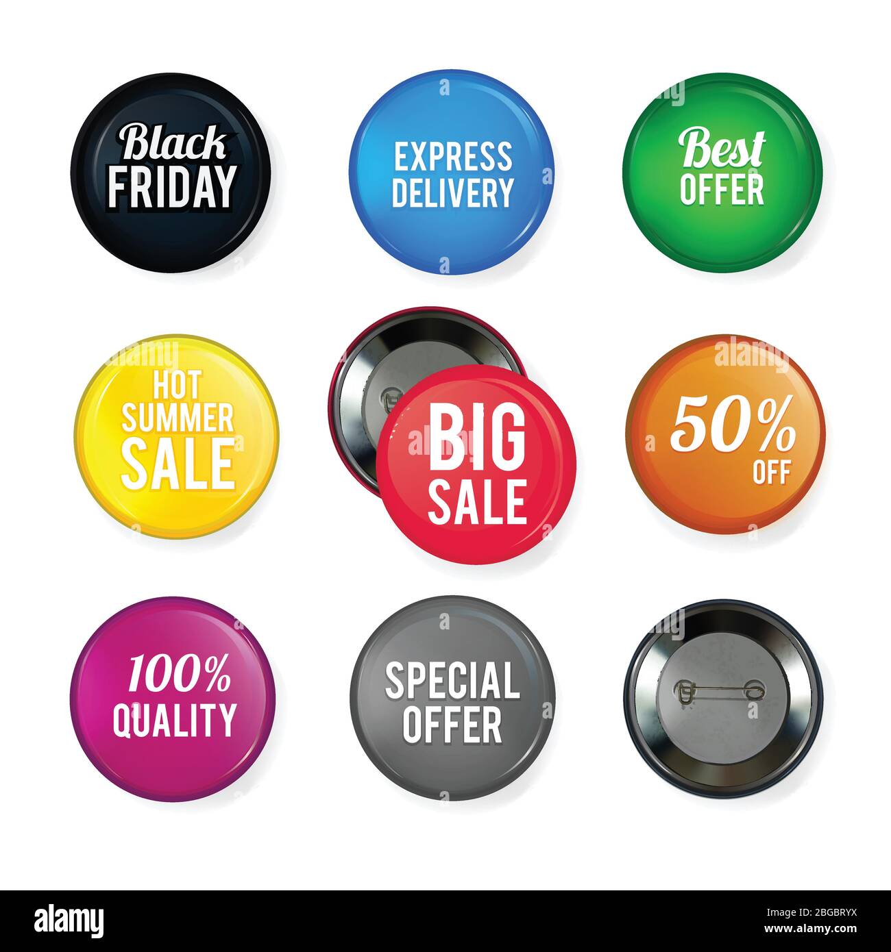 Vector round glossy badges with different advertising offers Stock ...