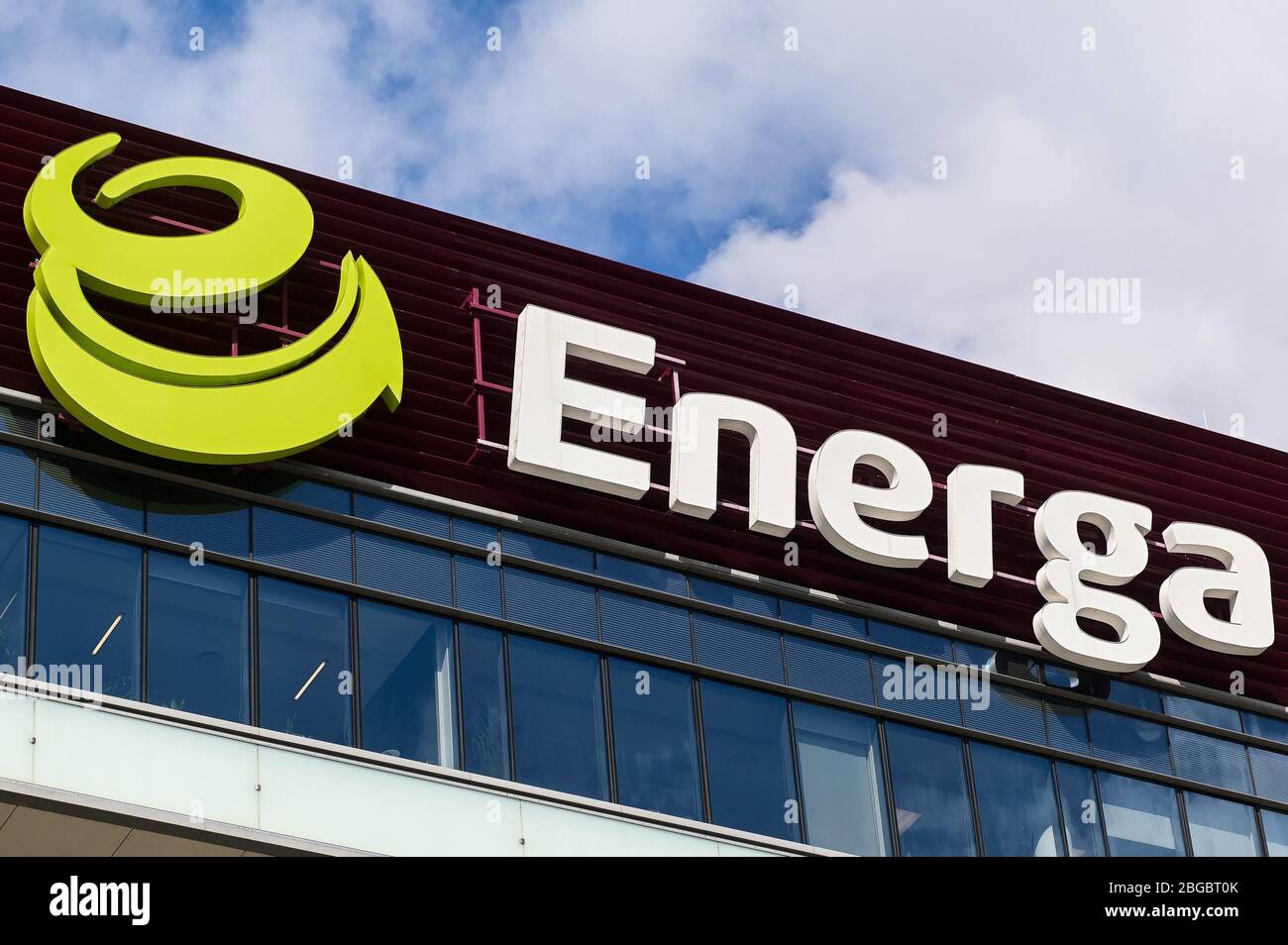Poland. 16th Apr, 2020. Energa logo at the office building in Gdansk ...