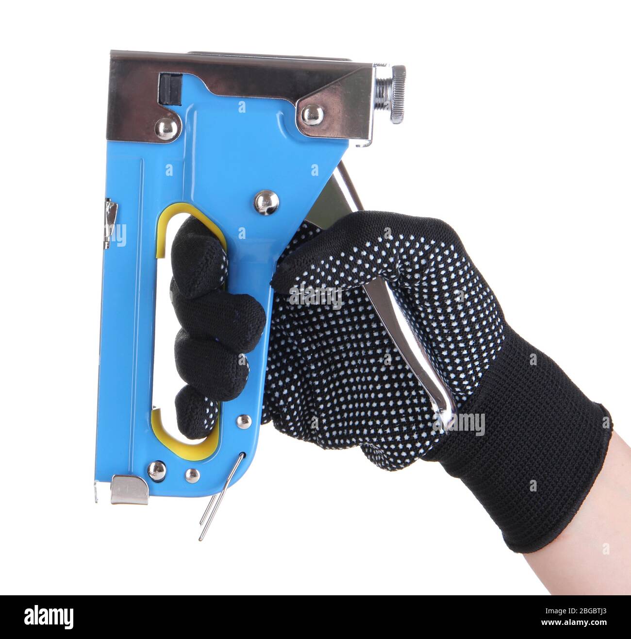 Hand holding construction stapler isolated on white Stock Photo - Alamy