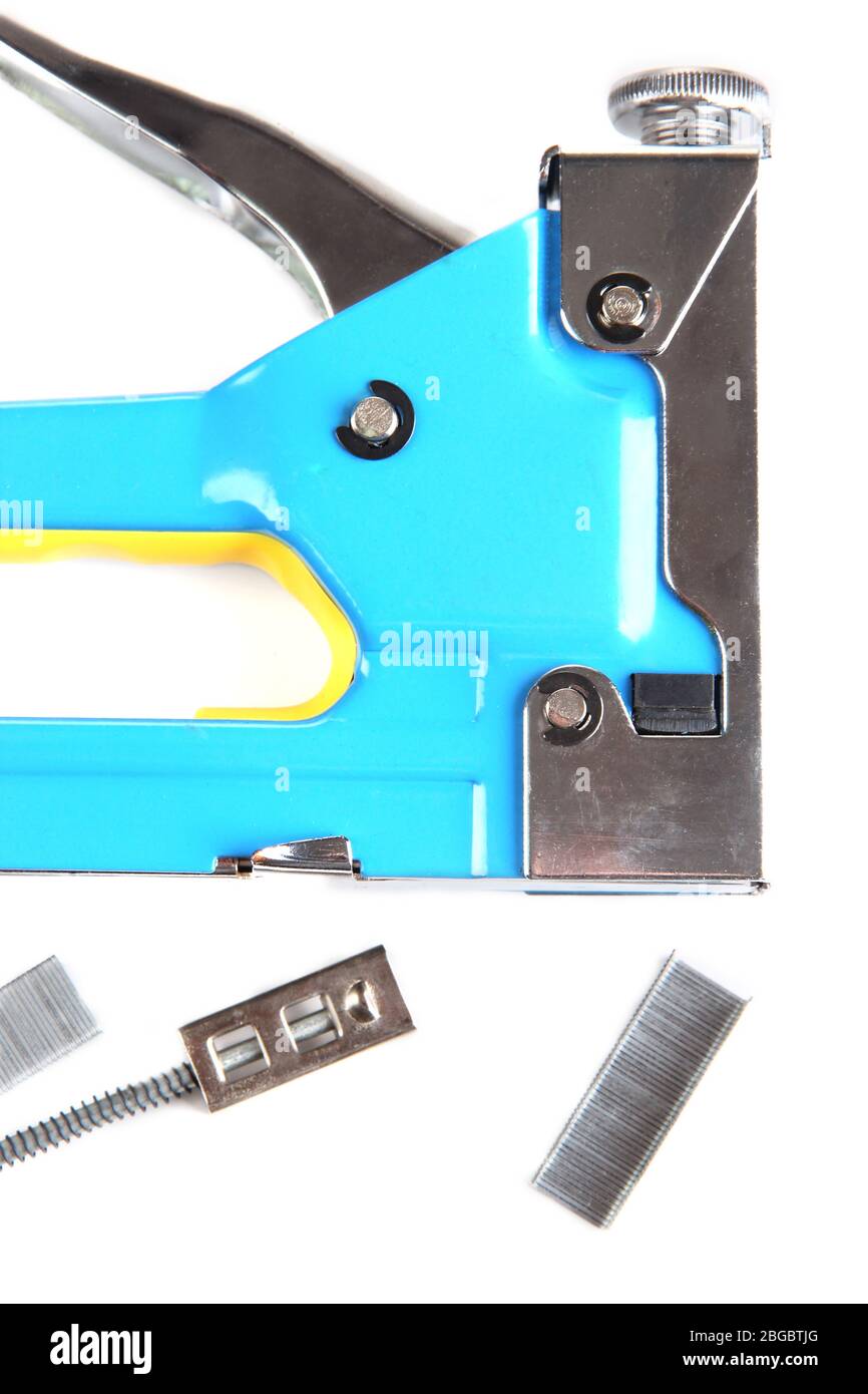 Construction stapler and staples isolated on white Stock Photo - Alamy
