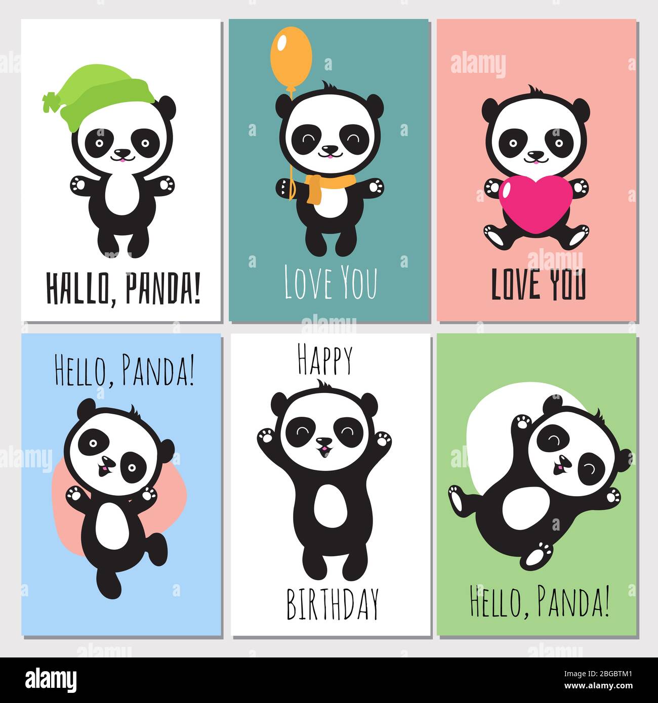 Cute panda kids vector invitation cards. Set of banner with panda ...