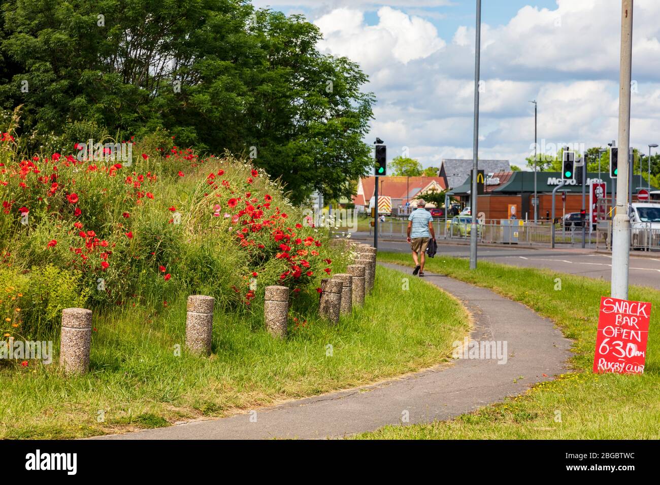 The busy roundabout on the A2990 Thanet Way at Chestfield, with small ...