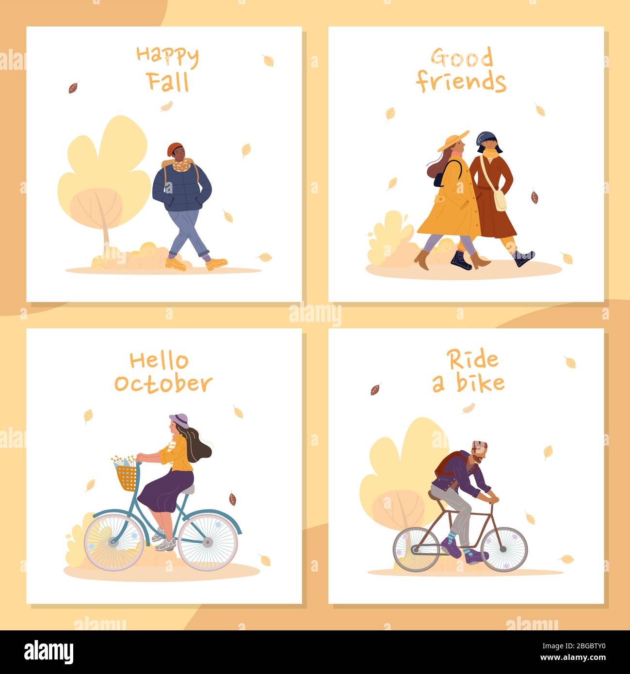 Happy fall people outdoor activities greeting card Stock Vector Image ...