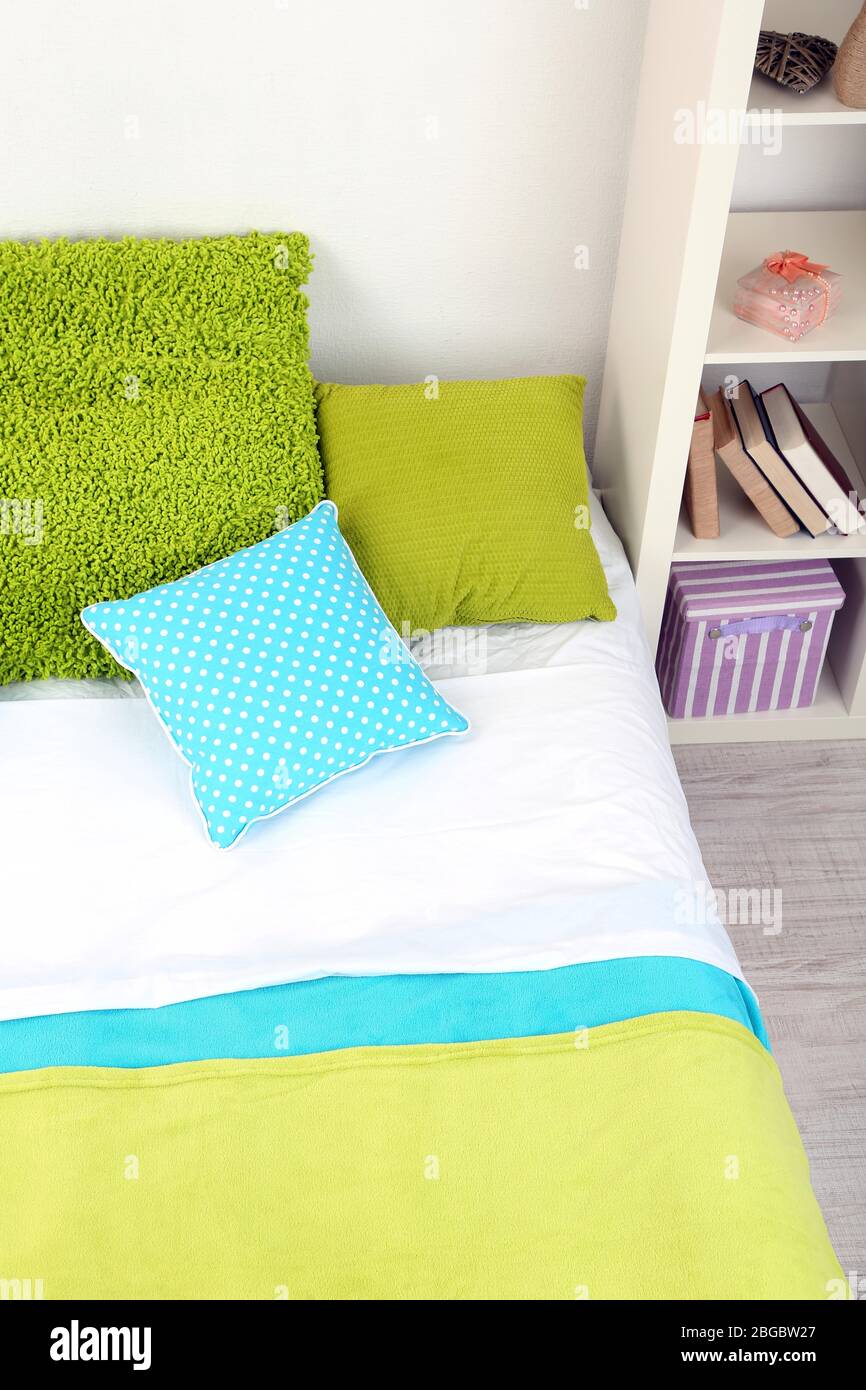 Bed in room top view close-up Stock Photo - Alamy