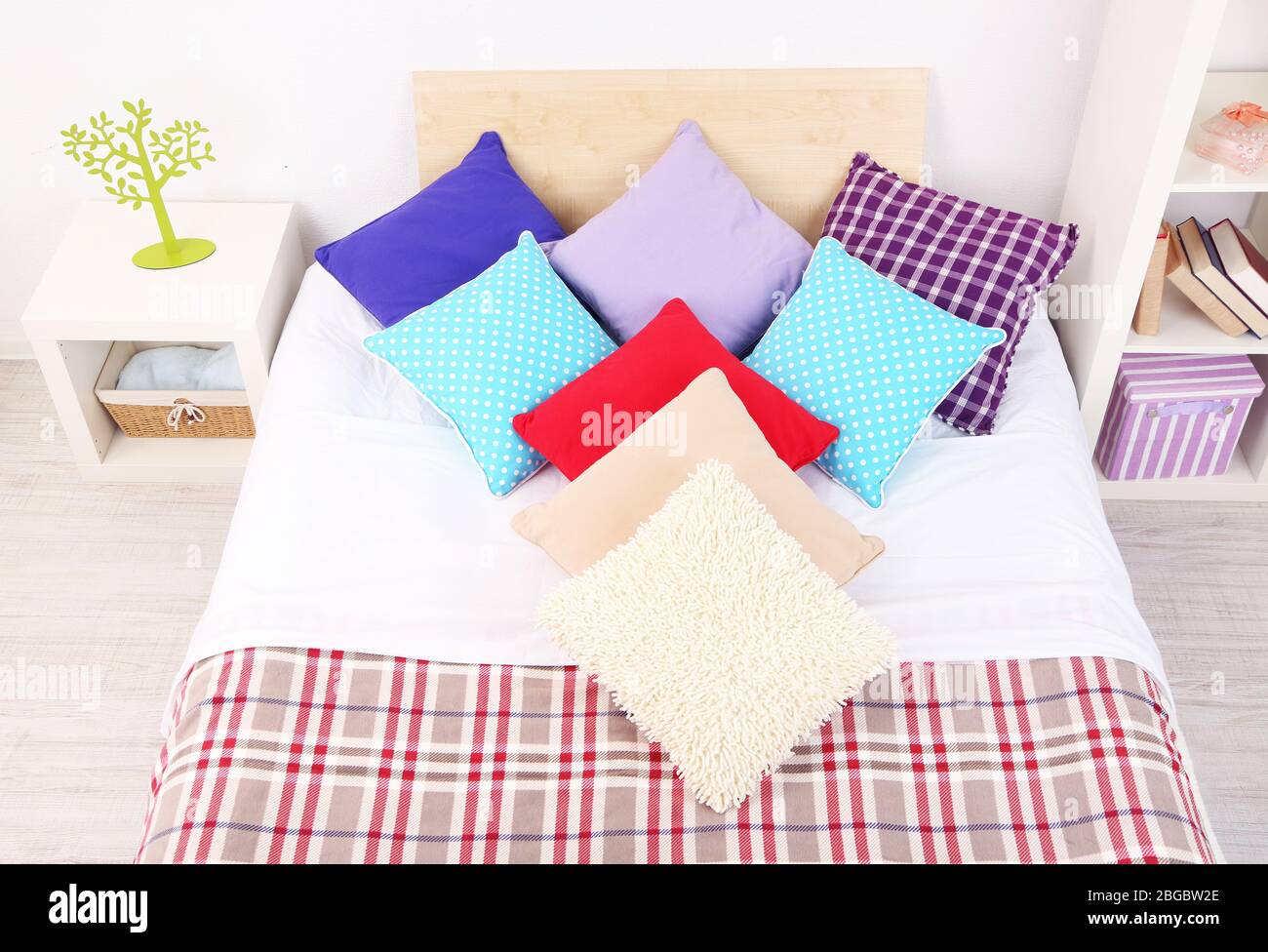 Bed in room top view close-up Stock Photo - Alamy